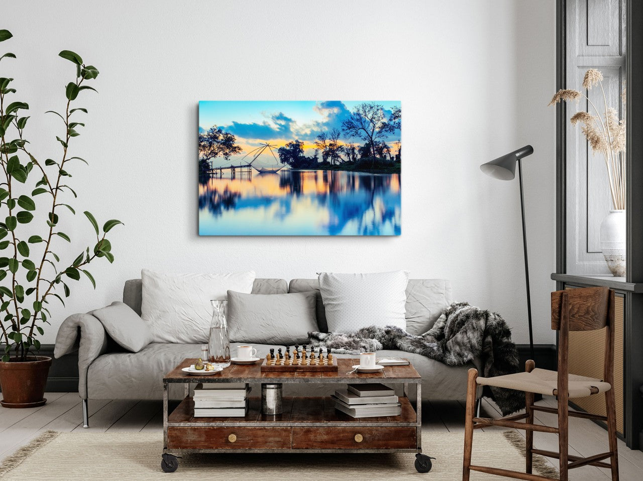 Wandbild auf Leinwand Thailand Meer Blau Abendrot Fischernetz Sonnenun ...