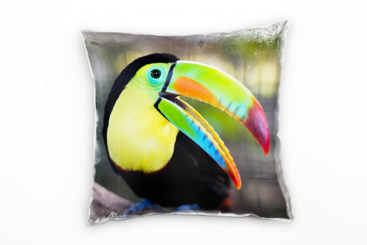 Tiere, Tukan mit offenen Schnabel, bunt Deko Kissen 40x40cm für Couch ...
